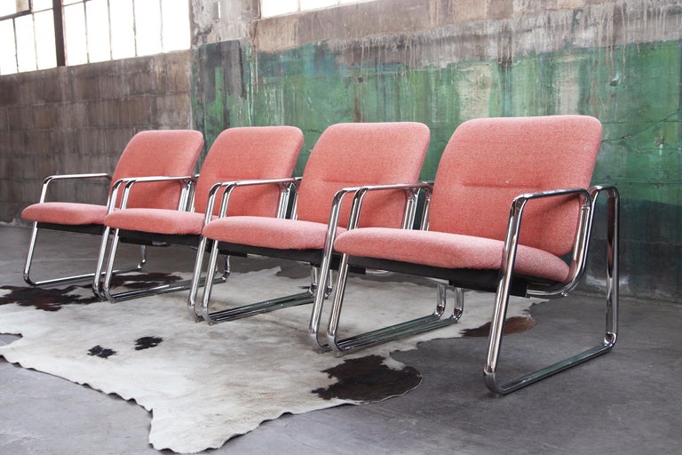 Post Modern Chrome Bauhaus Style Lounge Chair with Knoll Textile, 1980s ...