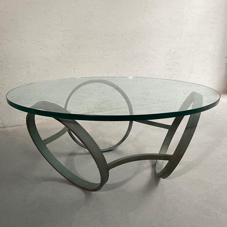 Post Modern Circular Glass and Bronze Coffee Table For Sale at 1stDibs