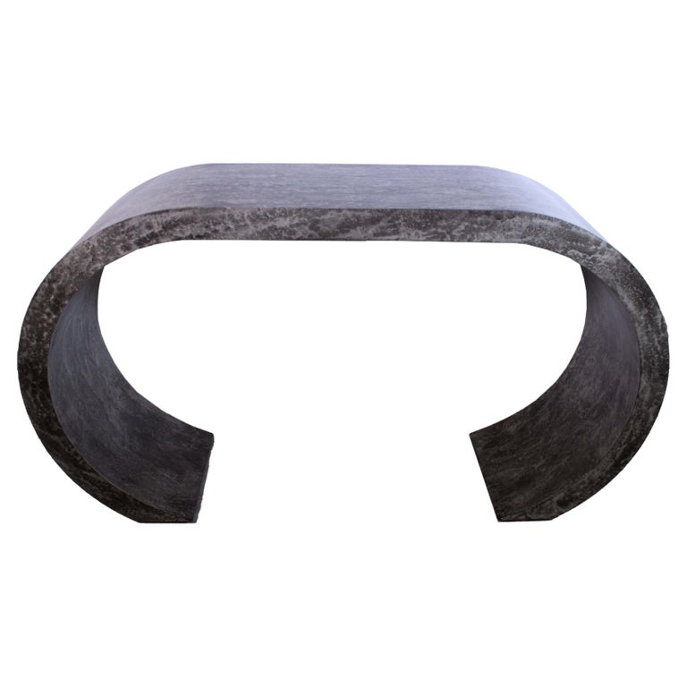 Post Modern Curved Faux Stone Console Table For Sale at 1stDibs