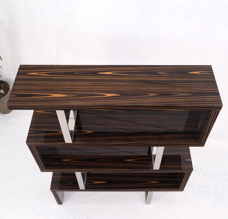 Post Modern Custom Design Zebra Wood and Chrome Etagere Bookcase Shelf ...