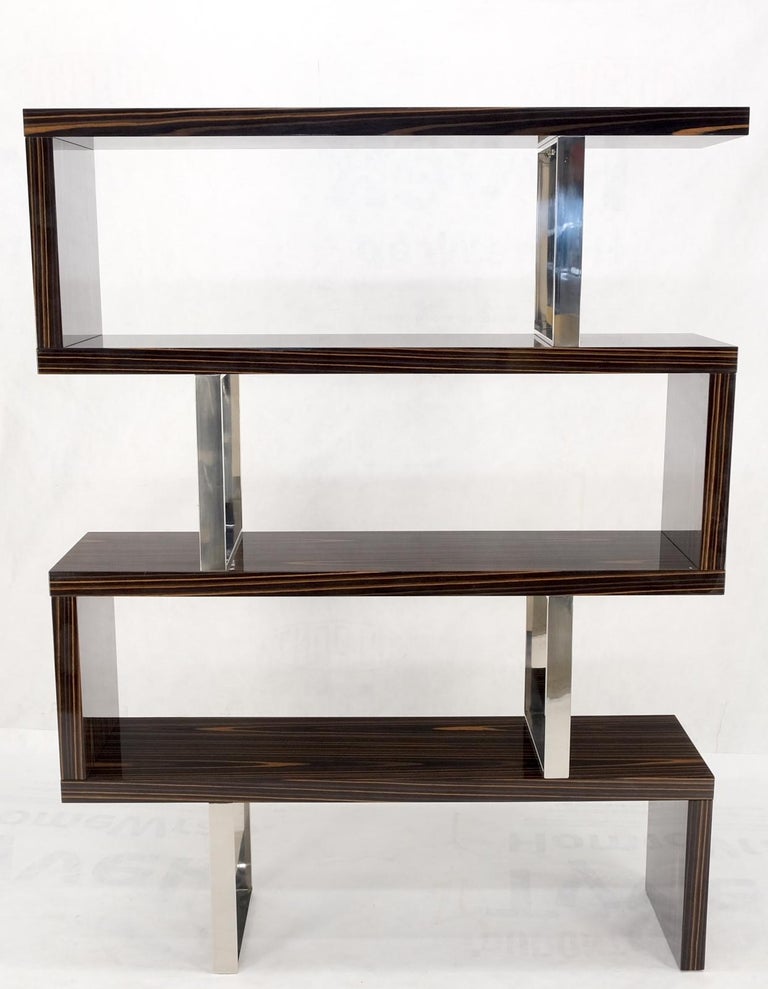 Post Modern Custom Design Zebra Wood and Chrome Etagere Bookcase Shelf ...