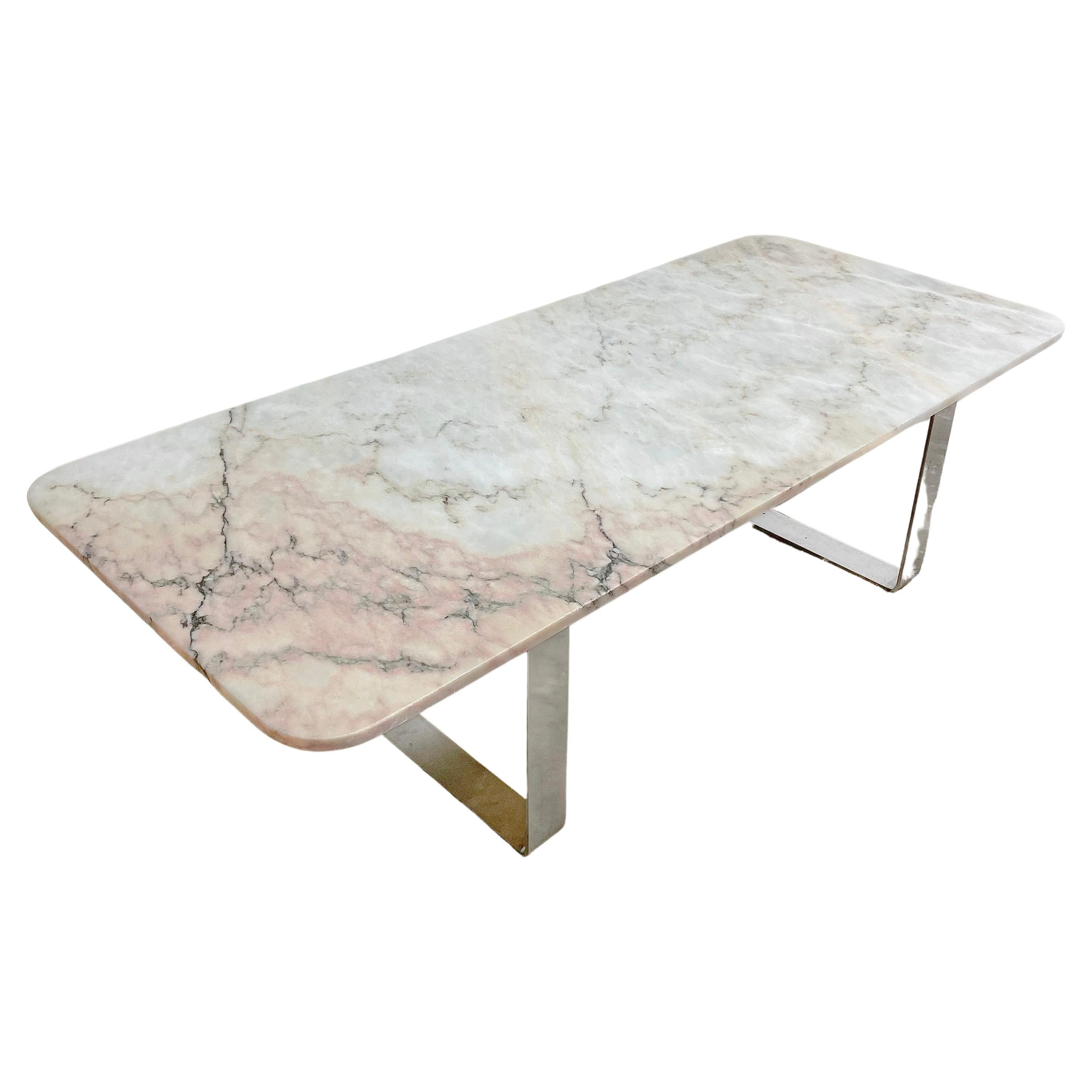 Post Modern Danish Chrome And Marble Coffee Table For Sale at 1stDibs