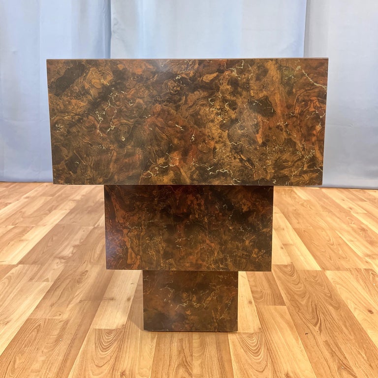 Post-Modern Faux-Burl Wood Laminate Three-Tier Stepped Console Table ...