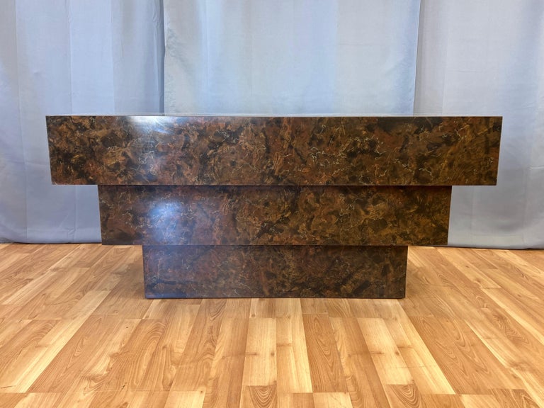 Post-Modern Faux-Burl Wood Laminate Three-Tier Stepped Console Table ...