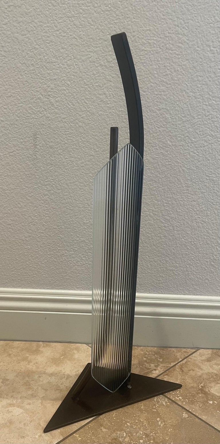 Post-Modern Glass and Cut Steel Abstract Sculpture by Karen Dugan For ...