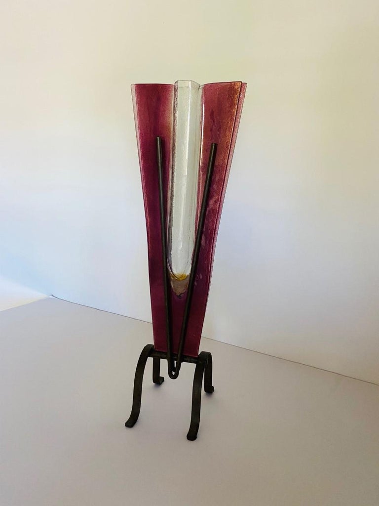 Post Modern Glass Pedestal Vase For Sale at 1stDibs