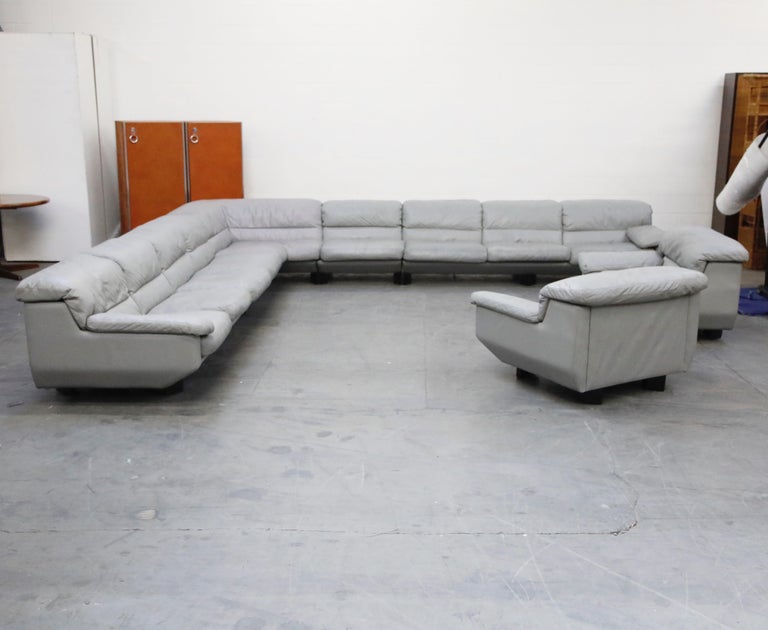 Postmodern Grey Leather Modular Living Room Set by Preview, 1988 ...