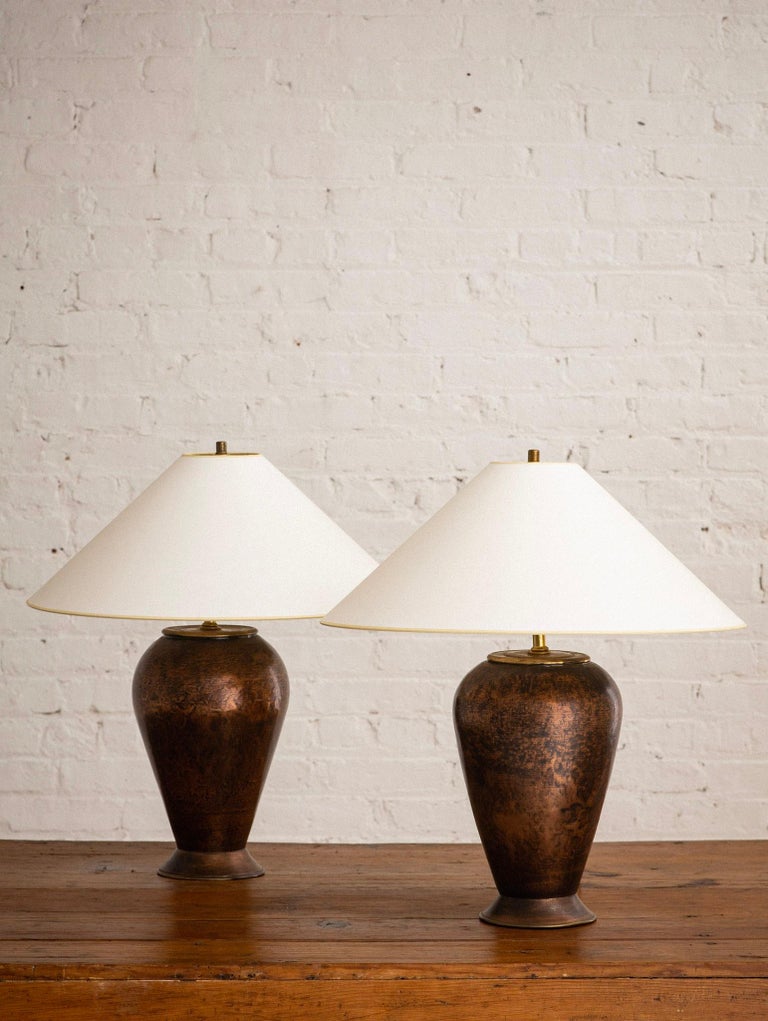 Post Modern Hammered Copper and Lamps, Pair at 1stDibs