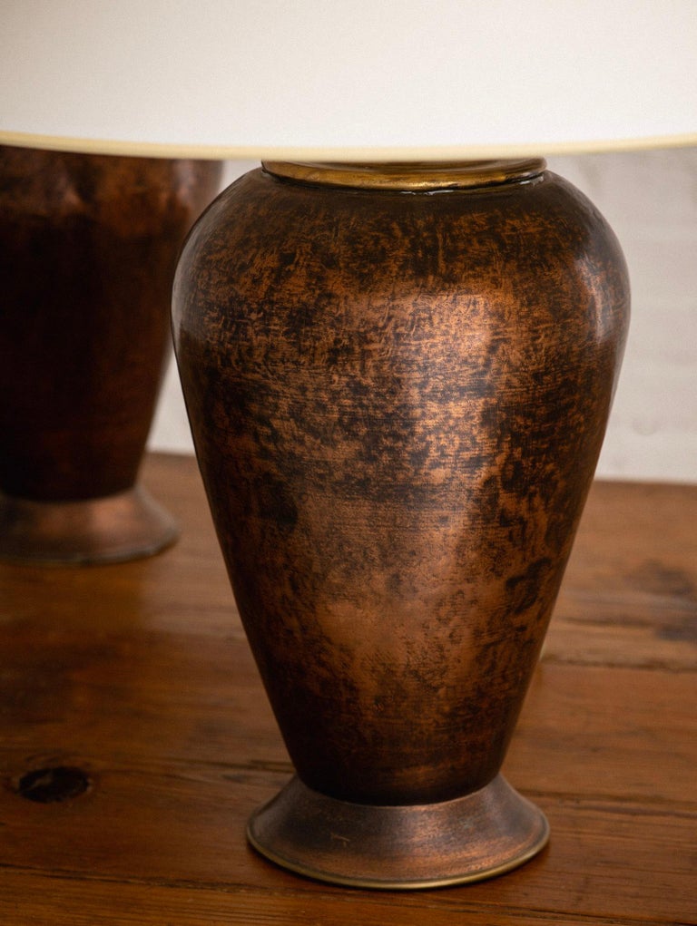 Post Modern Hammered Copper and Lamps, Pair at 1stDibs