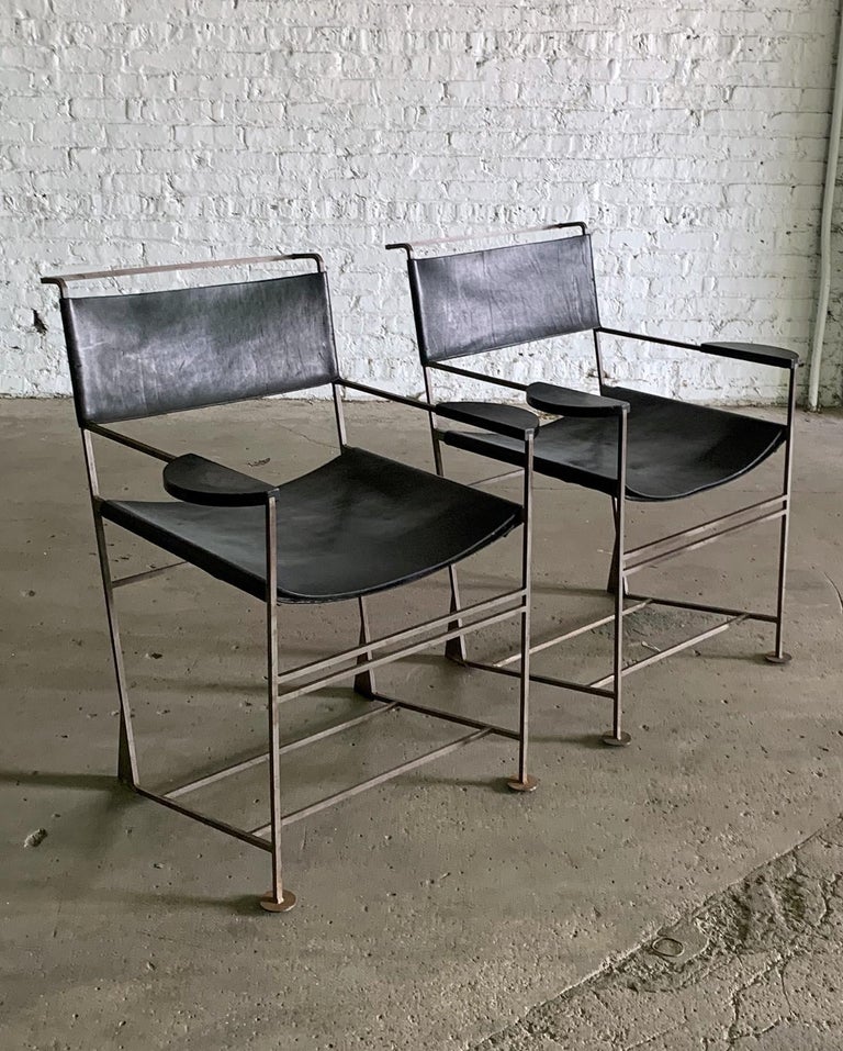 Post-Modern Iron and Leather Armchairs by Kevin Walz for ARC For Sale ...