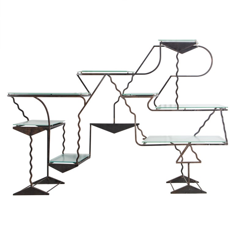Post Modern Iron Shelf Unit with Extendable Corner Shelf and Small ...