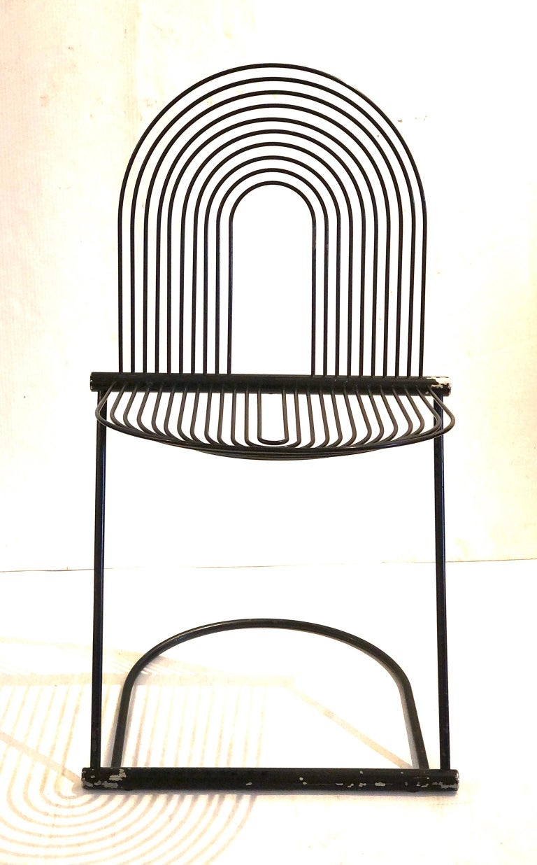 Postmodern Italian Metal Spring Chair in Black Enamel Metal and ...