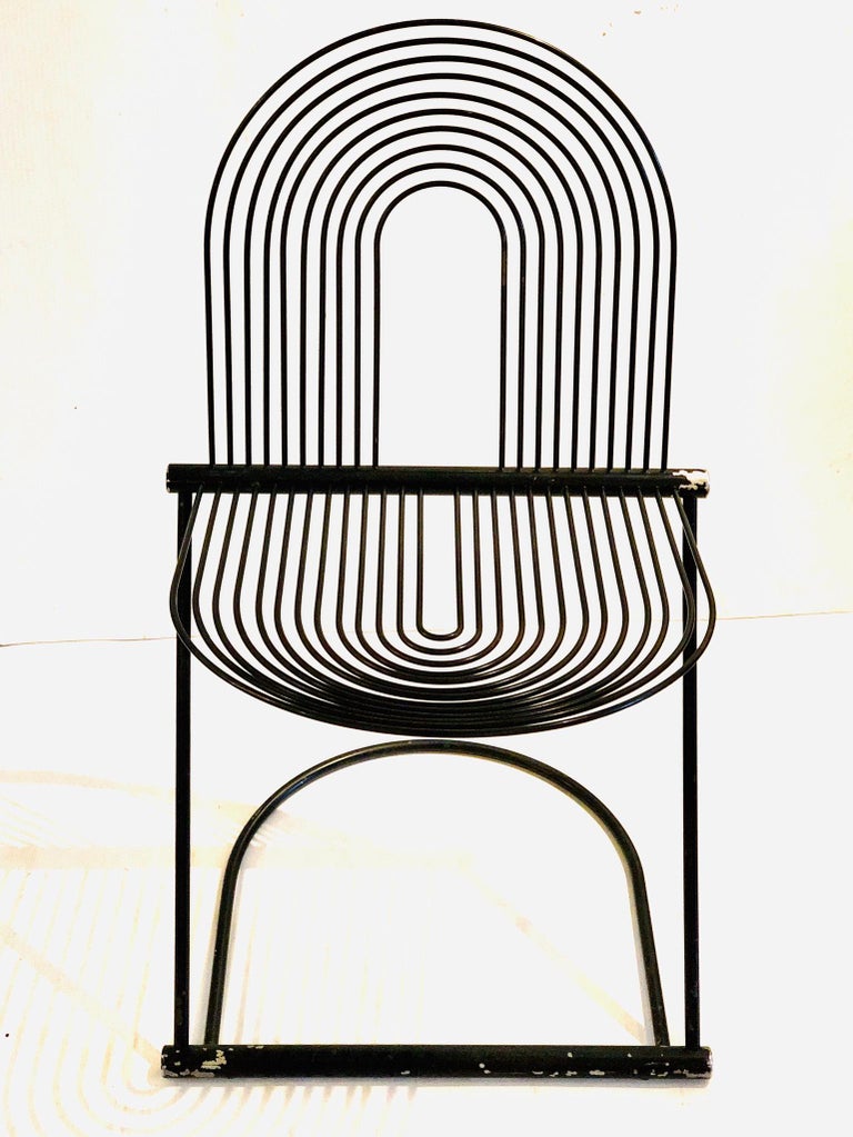 Postmodern Italian Metal Spring Chair in Black Enamel Metal and ...