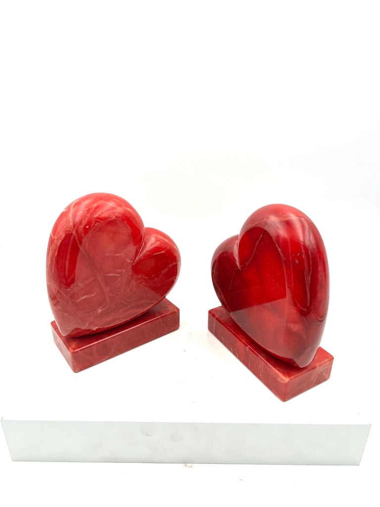 Post Modern Italian Red Hearths Bookends in Red Alabaster Stone For ...