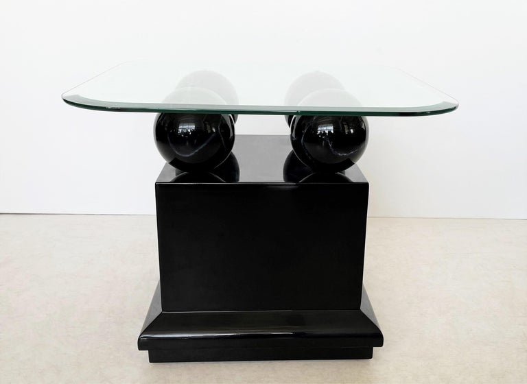 Postmodern Lacquered Side/End Tables with Faux Black Marble Spheres For ...