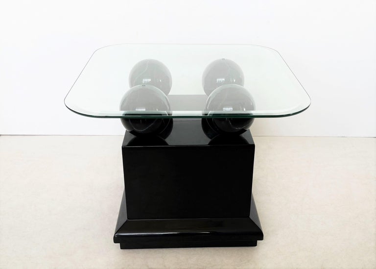 Postmodern Lacquered Side/End Tables with Faux Black Marble Spheres For ...