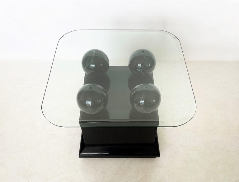 Postmodern Lacquered Side/End Tables with Faux Black Marble Spheres For ...