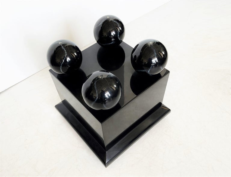 Postmodern Lacquered Side/End Tables with Faux Black Marble Spheres For ...