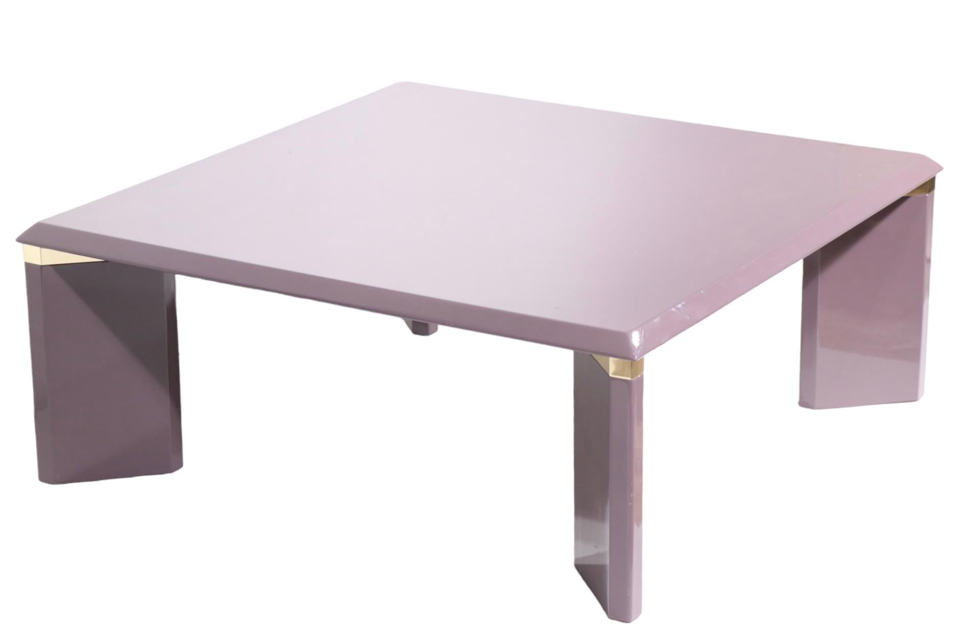 Post Modern Lavender Lacquer and Brass Coffee Table c 1970/1990's For ...