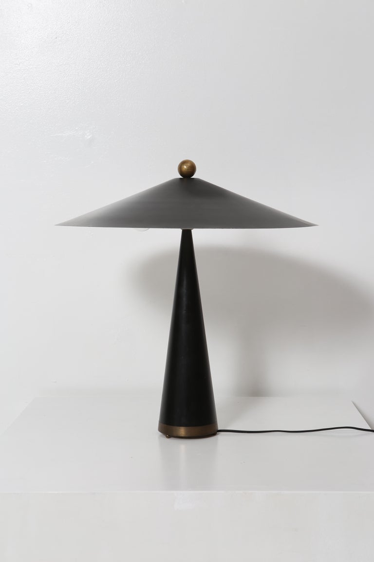 Post-Modern Leather and Brass Studio-Made Lamp For Sale at 1stDibs
