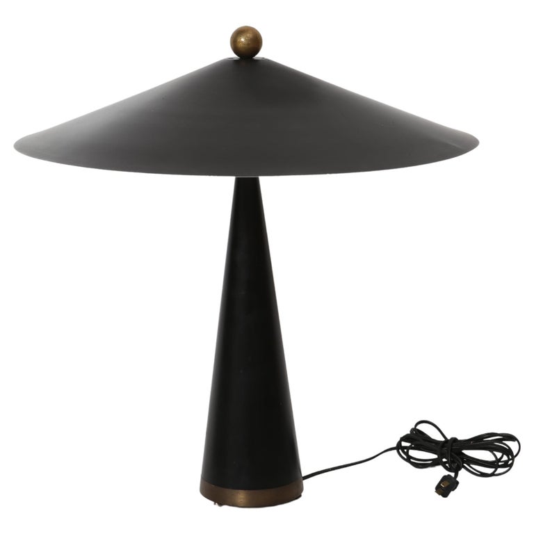 Post-Modern Leather and Brass Studio-Made Lamp For Sale at 1stDibs
