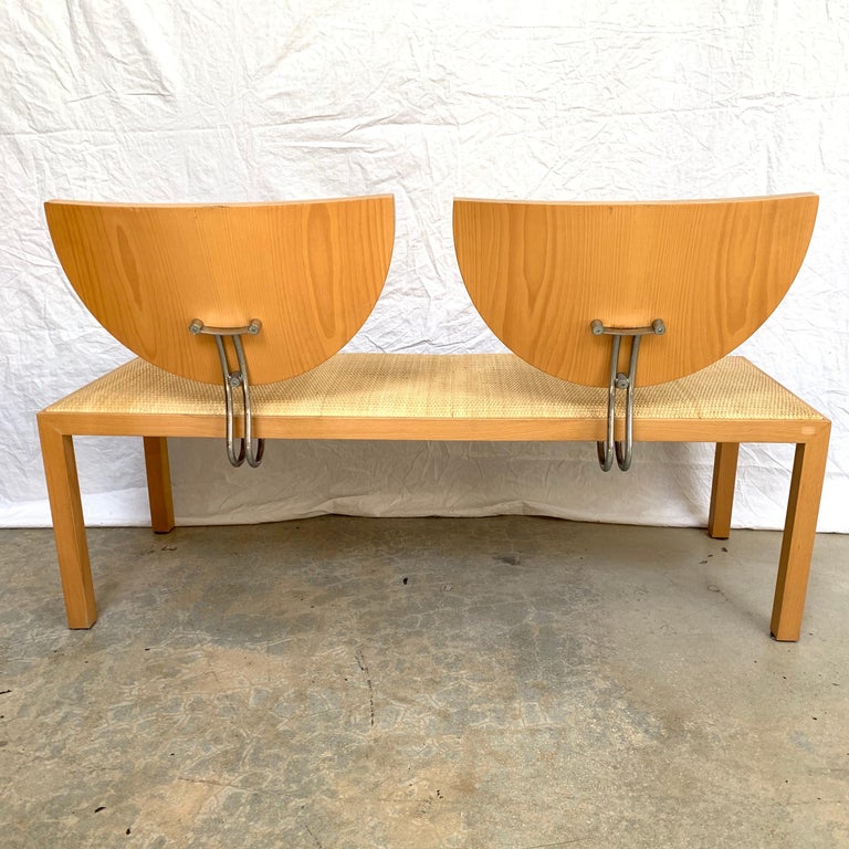 Postmodern Memphis Style Oak and Raffia Bench or Settee, Italy, 1980s ...