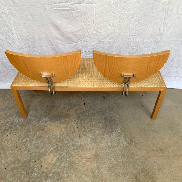 Postmodern Memphis Style Oak and Raffia Bench or Settee, Italy, 1980s ...