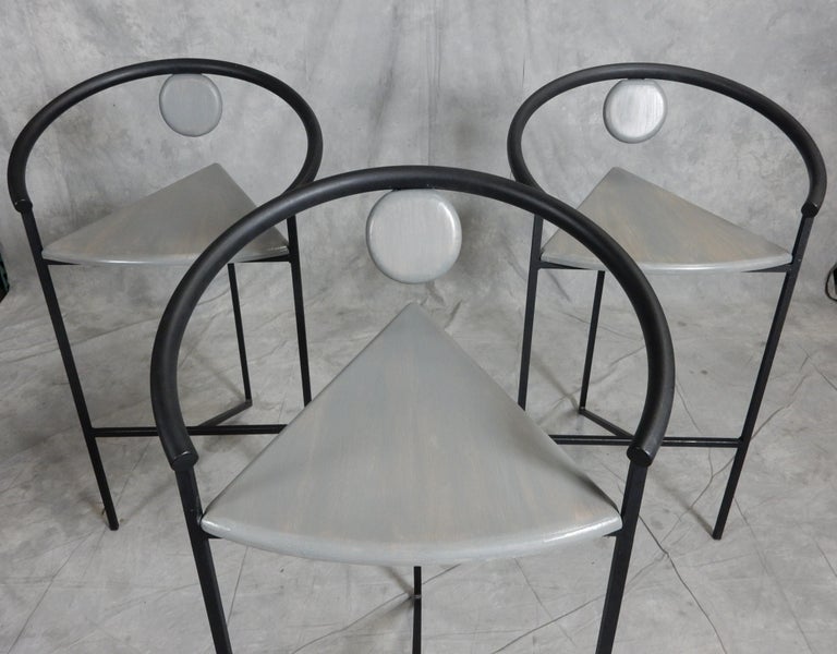 Post Modern Memphis Era Grey Cerused Bar Stools For Sale at 1stDibs