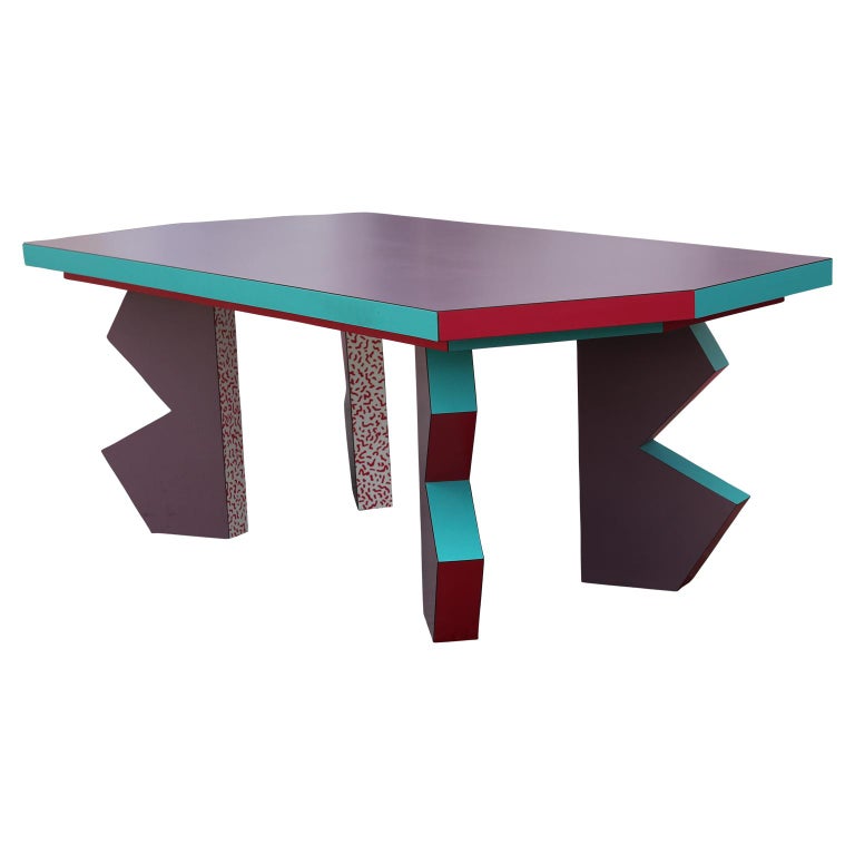 Postmodern Memphis Style Pink, Teal, and Purple Zig Zag Table at ...