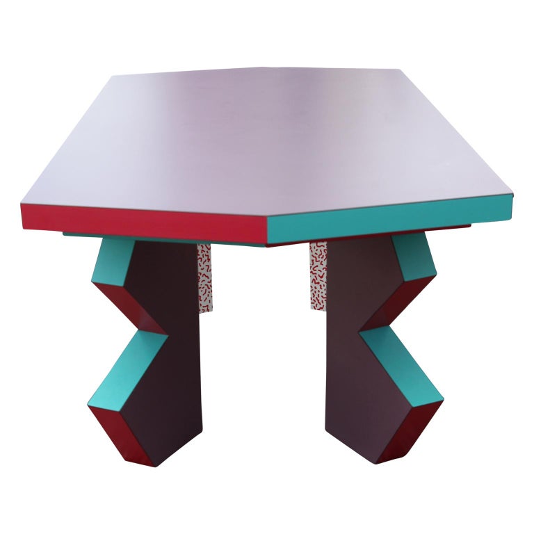 Postmodern Memphis Style Pink, Teal, and Purple Zig Zag Table at ...