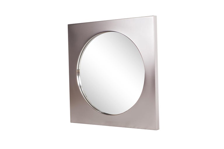 Postmodern Mirror in Brushed Steel, 1980s Belgo Chrom at 1stDibs