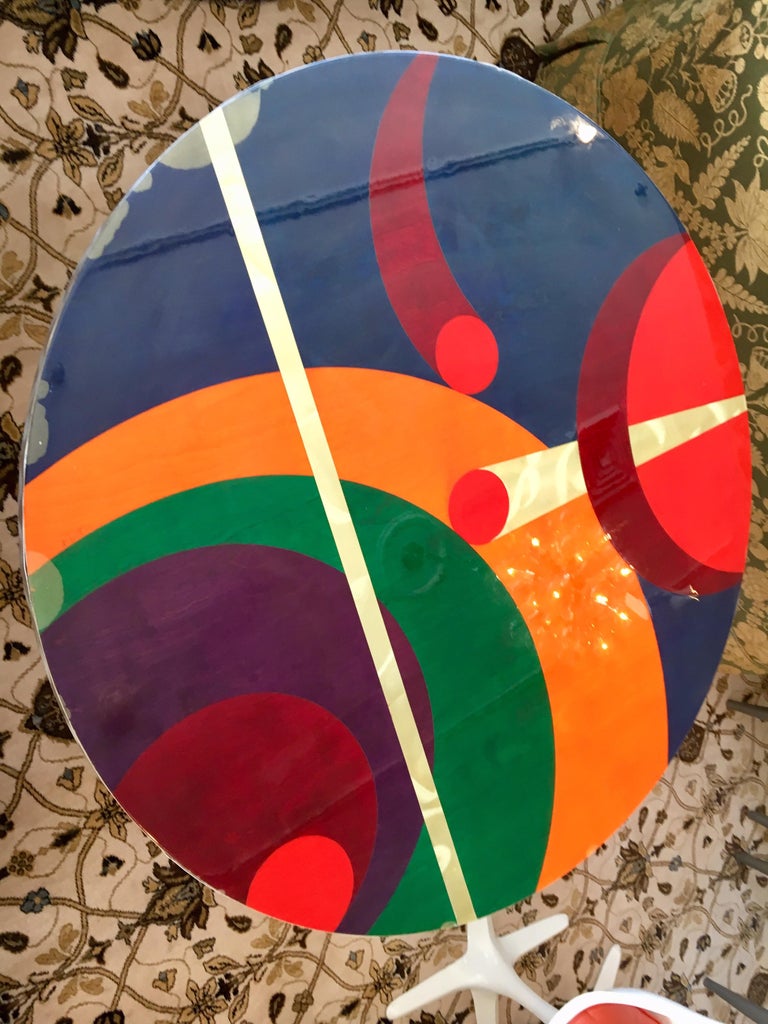 Post Modern Original Artist Signed Colorful Round Dining Foyer Table ...