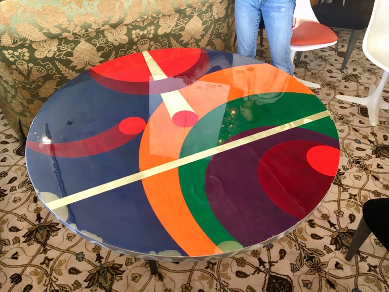Post Modern Original Artist Signed Colorful Round Dining Foyer Table ...
