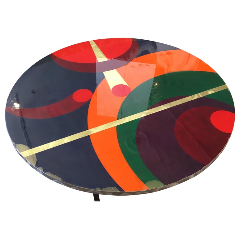 Post Modern Original Artist Signed Colorful Round Dining Foyer Table ...