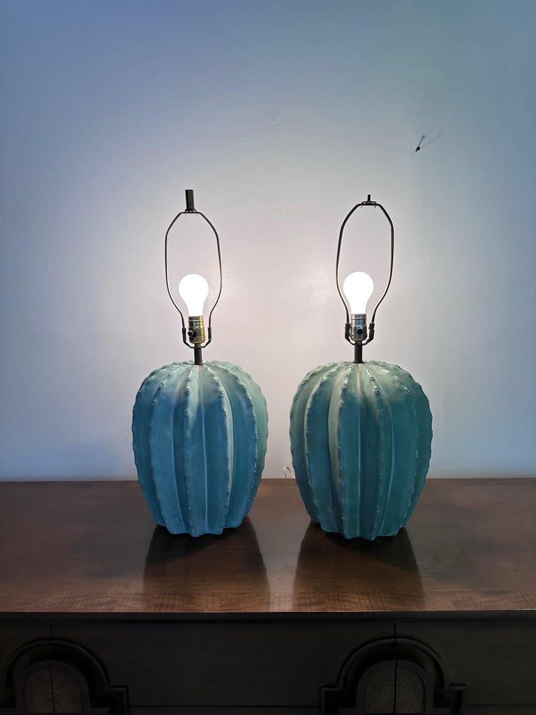Post Modern Pair of Bon Art Cactus Plaster Table Lamps Southwestern ...