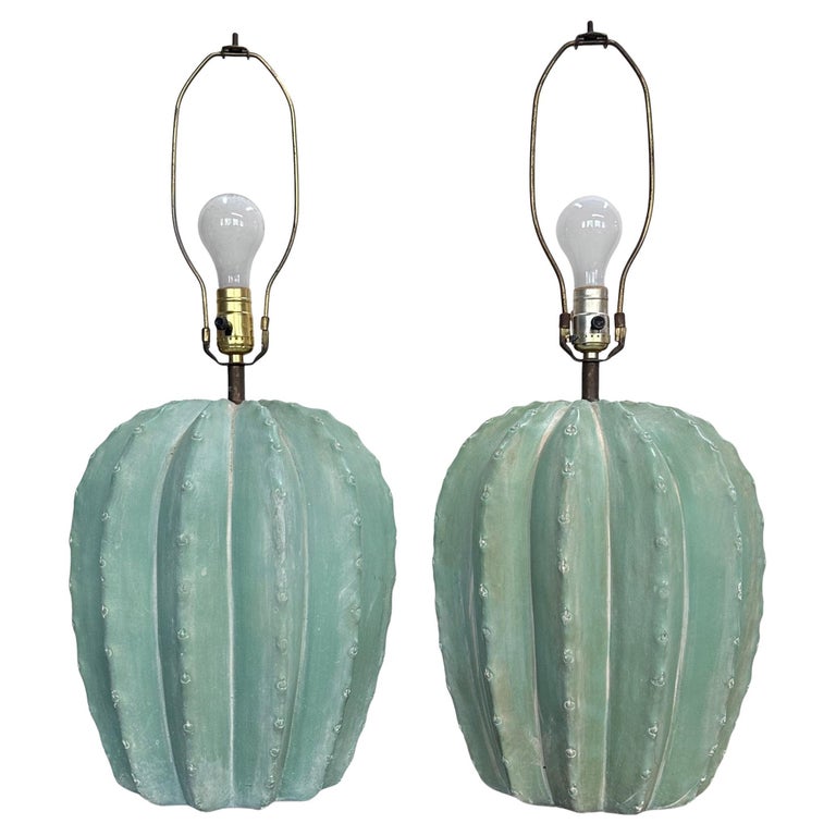 Post Modern Pair of Bon Art Cactus Plaster Table Lamps Southwestern ...