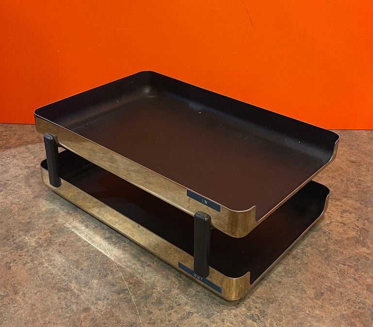 Post-Modern Polished Brass Double Letter Tray "Emphasis 6000" by Eldon ...