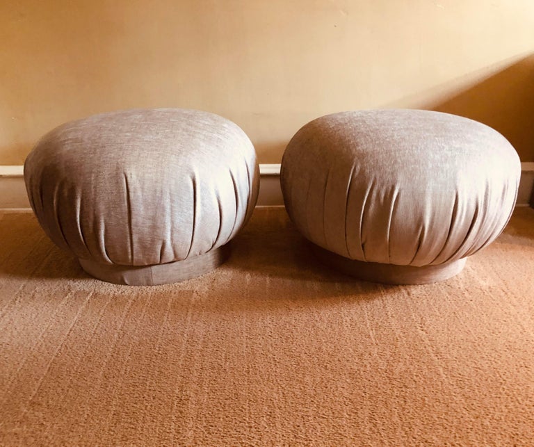 A Pair of Large Pouf Ottomans in fresh Knoll Fabric at 1stDibs