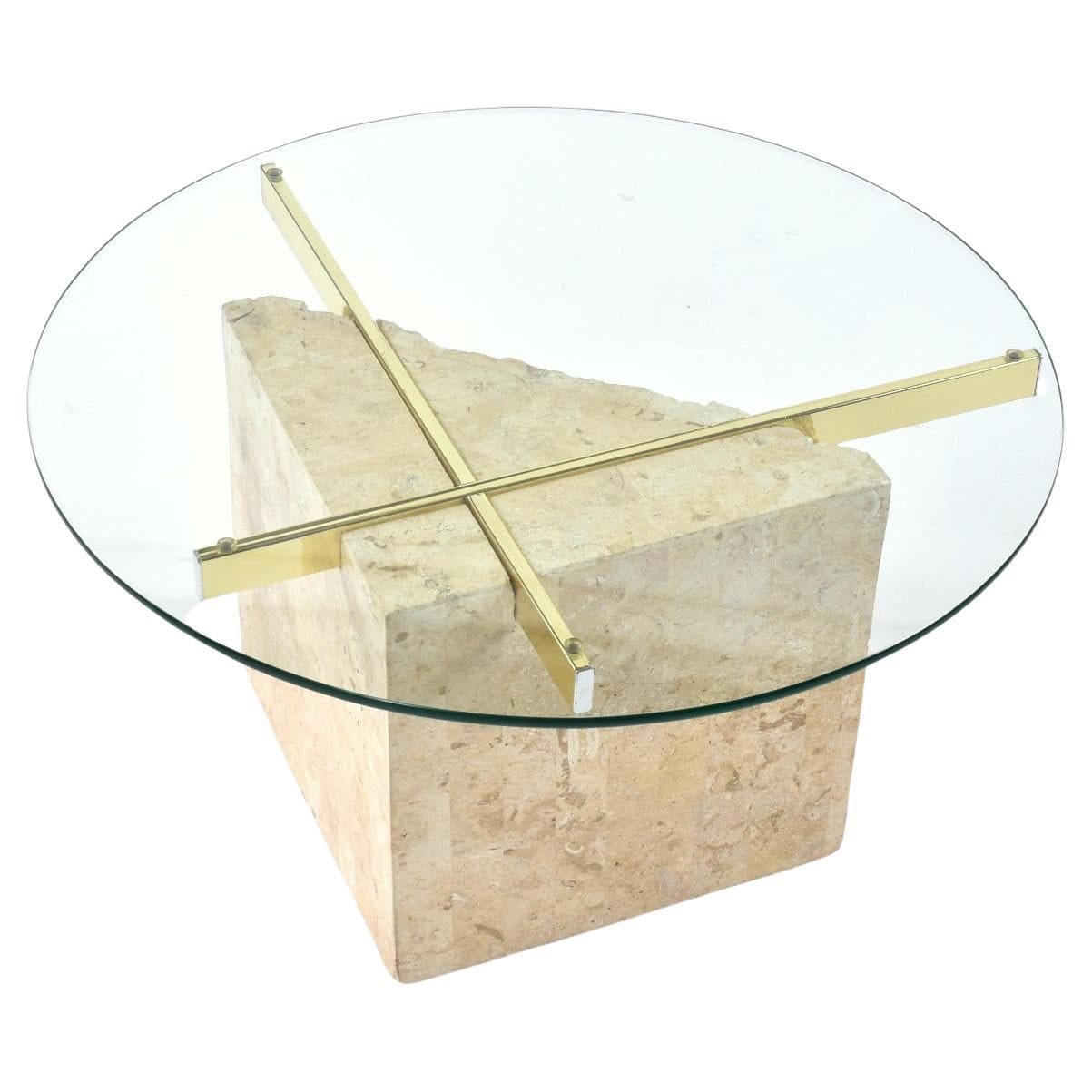 Post-Modern Round Tessellated Stone Side Table With Gold Brass Supports ...