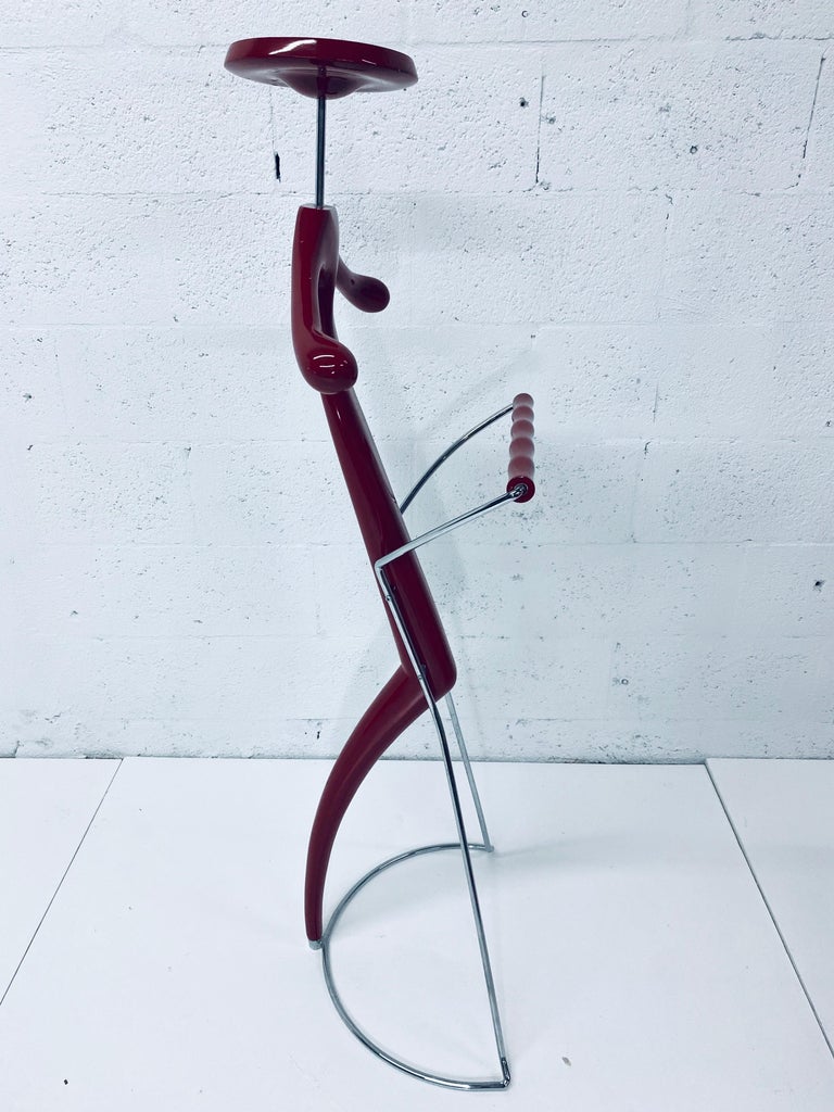 Postmodern Sir Bis Porada Red Lacquered and Chrome Unisex Valet Stand ...