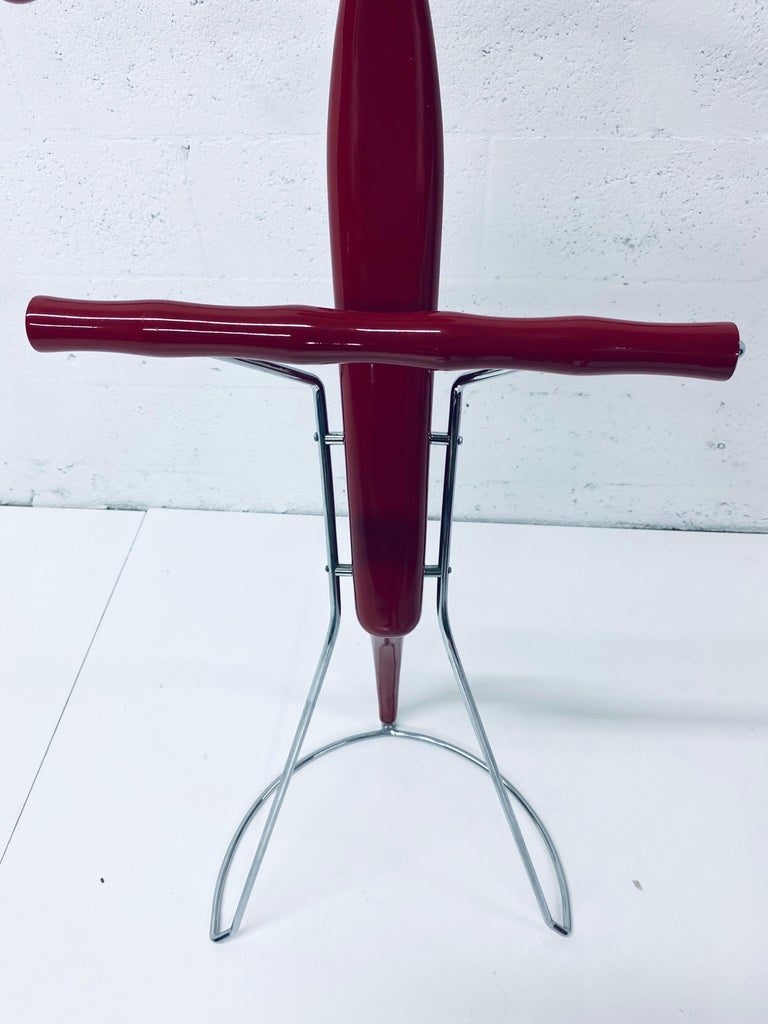 Postmodern Sir Bis Porada Red Lacquered and Chrome Unisex Valet Stand ...