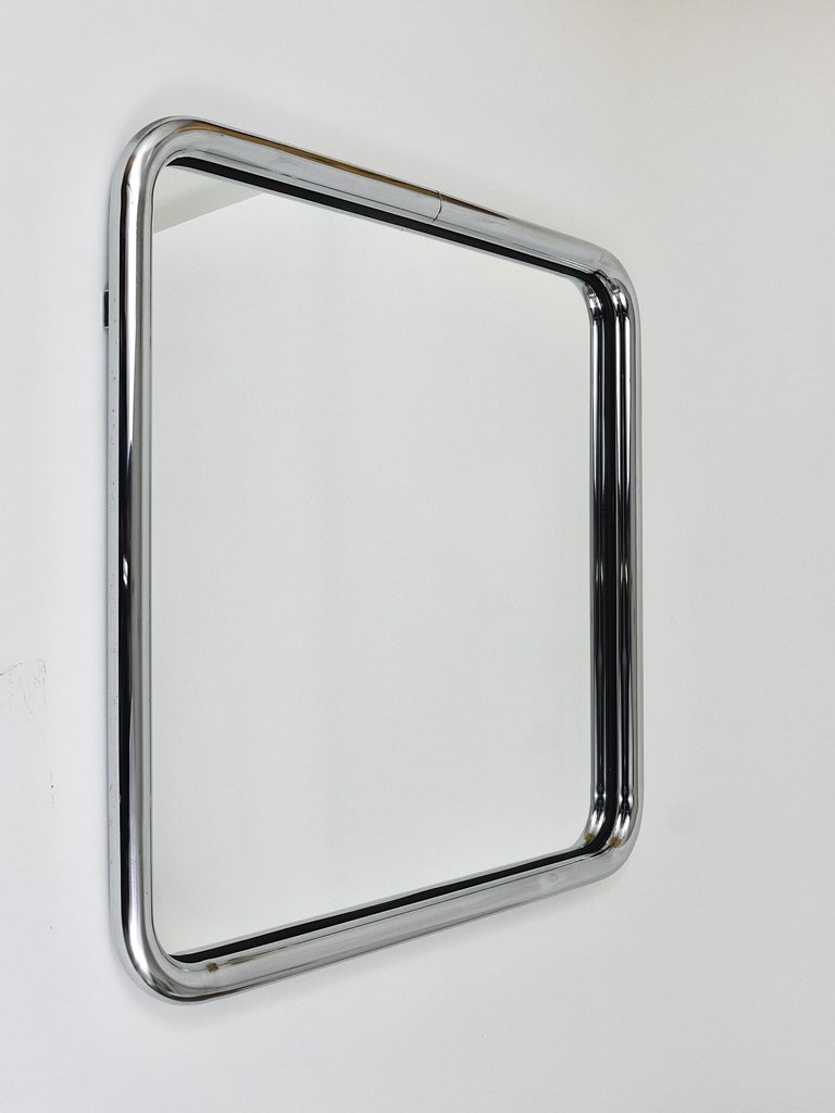 Post-Modern Square Chromed Tubular Steel Wall Mirror from the 1970s For ...