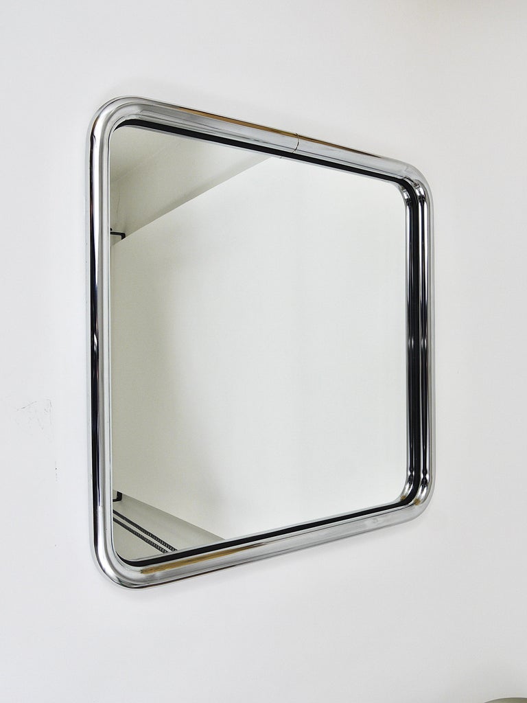Post-Modern Square Chromed Tubular Steel Wall Mirror from the 1970s For ...