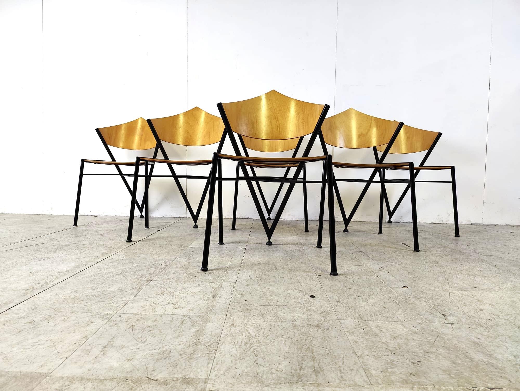 Post modern stackable dining chairs, 1980s For Sale at 1stDibs