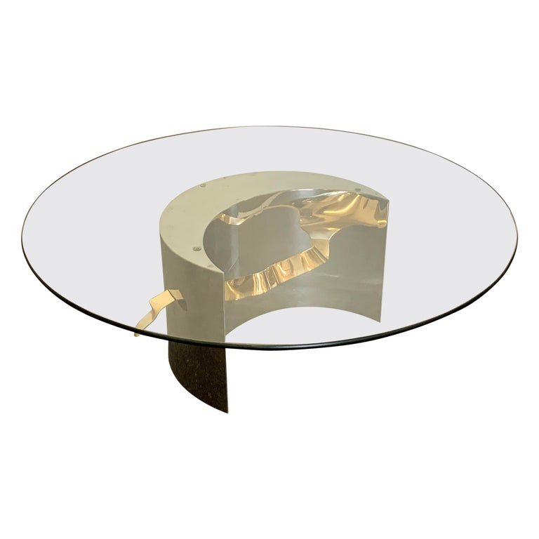 Postmodern Stainless Steel and Brass Ribbon Coffee Table, 1980s at 1stDibs
