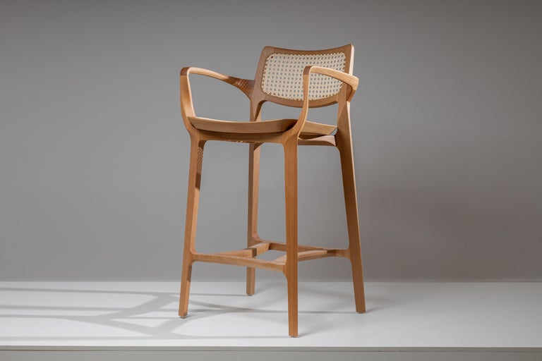 Post Modern Stool in Solid Wood, Caning Back and Seat, Counter or Bar ...