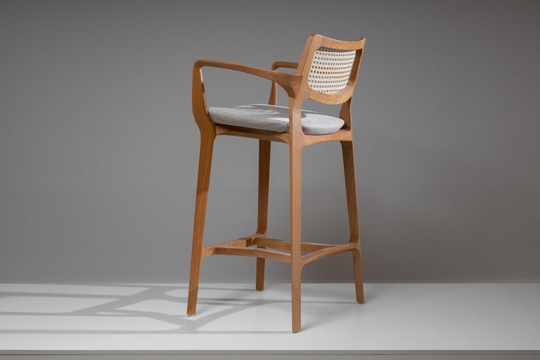 Post Modern Stool in Solid Wood, Caning Back and Seat, Counter or Bar ...