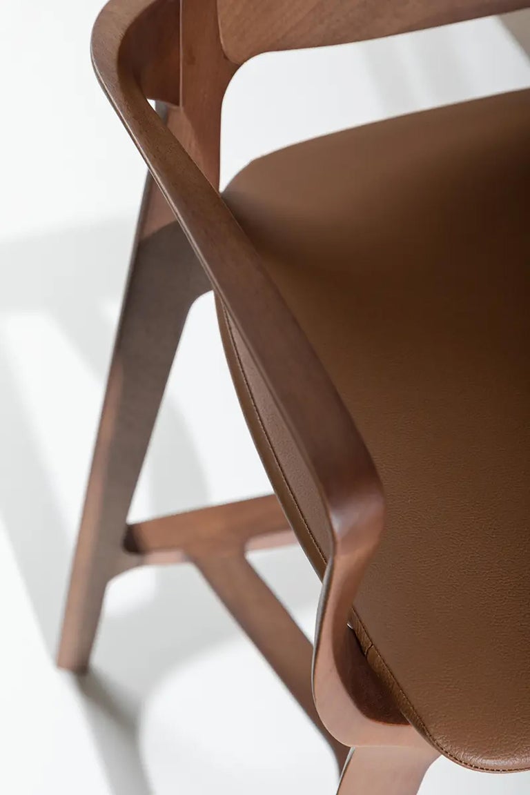 Post Modern Stool in Walnut Finish, Cane Back Leather Seat, Counter or ...