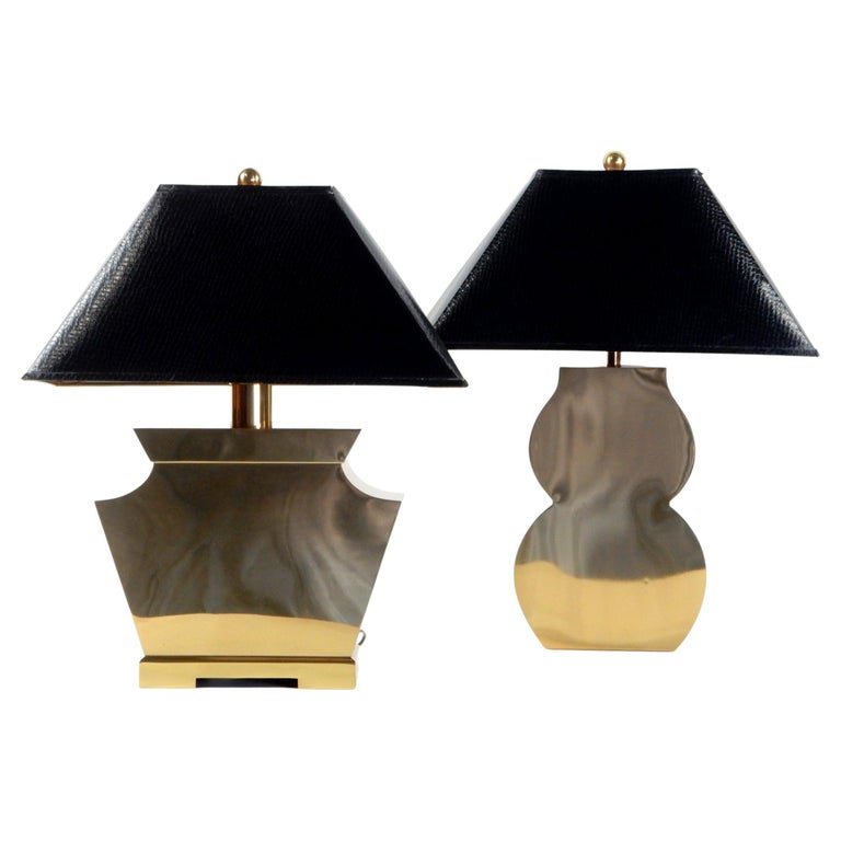 Post-Modern Streamline Brass "Shapes" Lamps with Faux Black Reptile ...