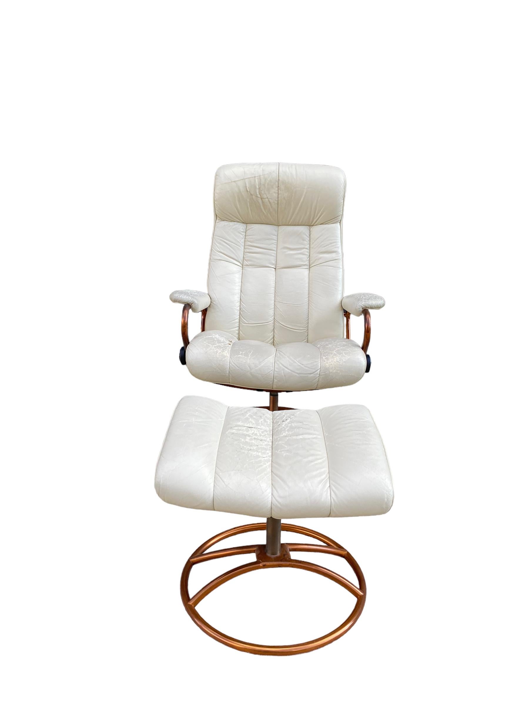 Post Modern Stressless Lounge Chair and Ottoman in White Leather For ...